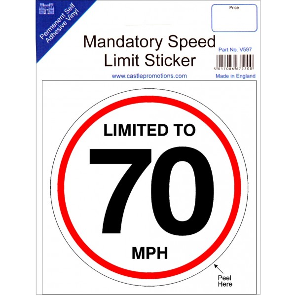 Speed Limit Sticker - 70mph - Car Smart